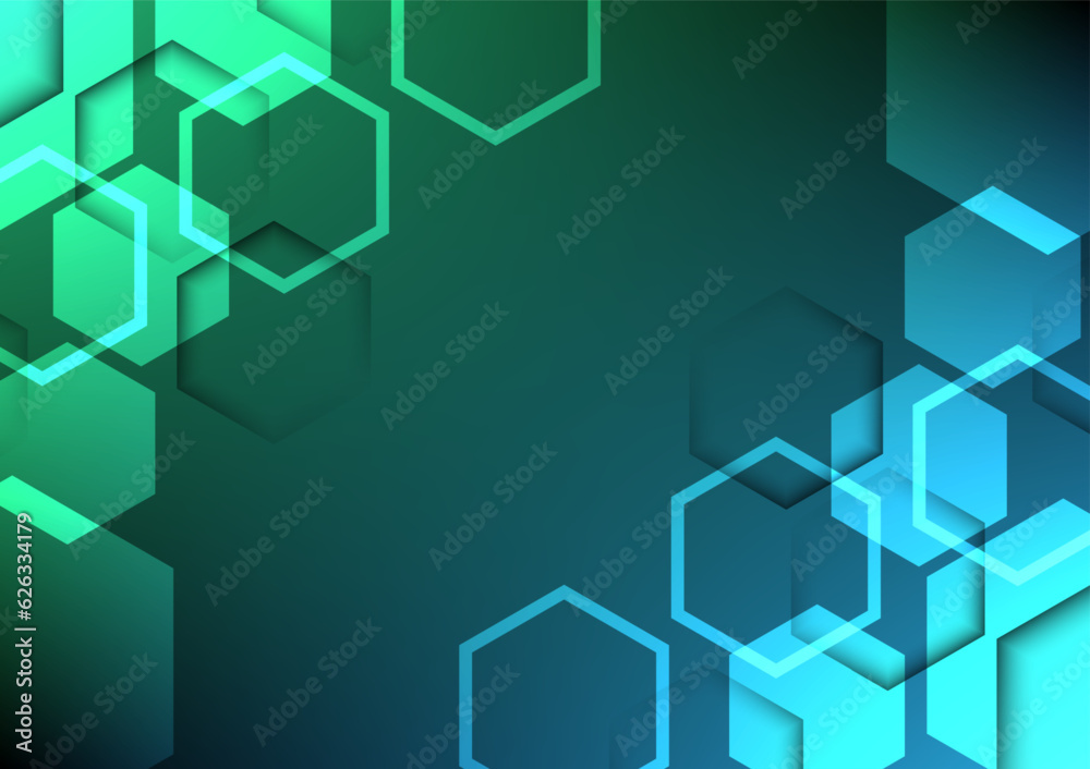 Abstract green hexagon with binary code background, Digital technology background. for business ...
