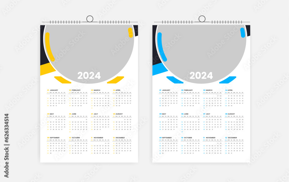 2024 One page wall calendar design template, modern 12 months one page ...