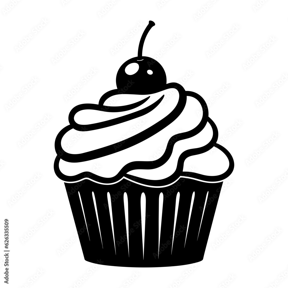 Cupcake with frosting and cherry logo black silhouette svg vector Stock ...