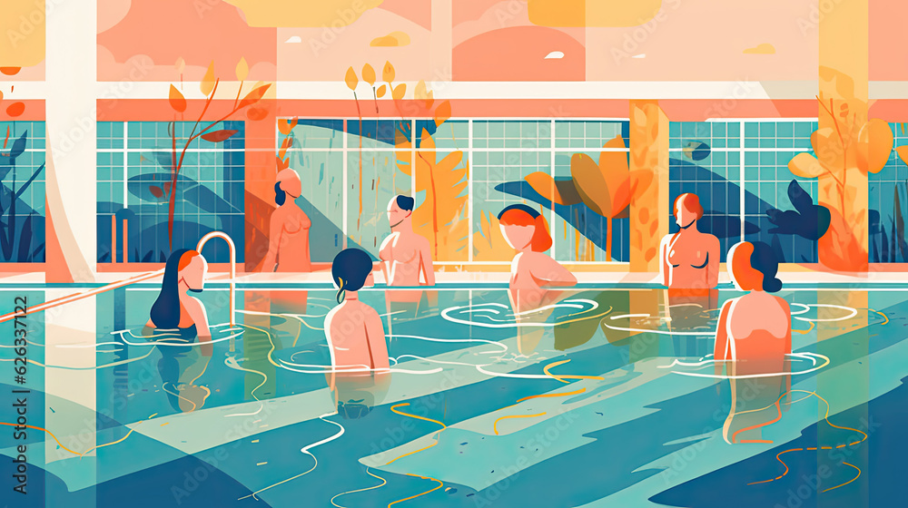 People in spa salon vector illustration. Cartoon people in swimming ...