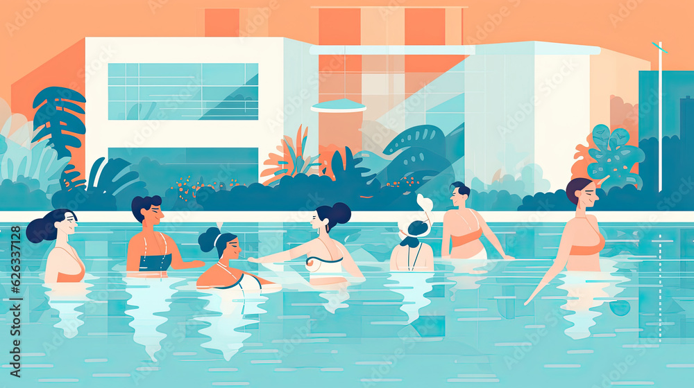 People in swimming pool. flat cartoon style. People in swimming pool ...