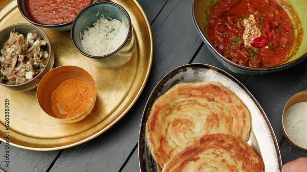 Assorted indian Sri Lankan food set on wooden background. Dishes and ...