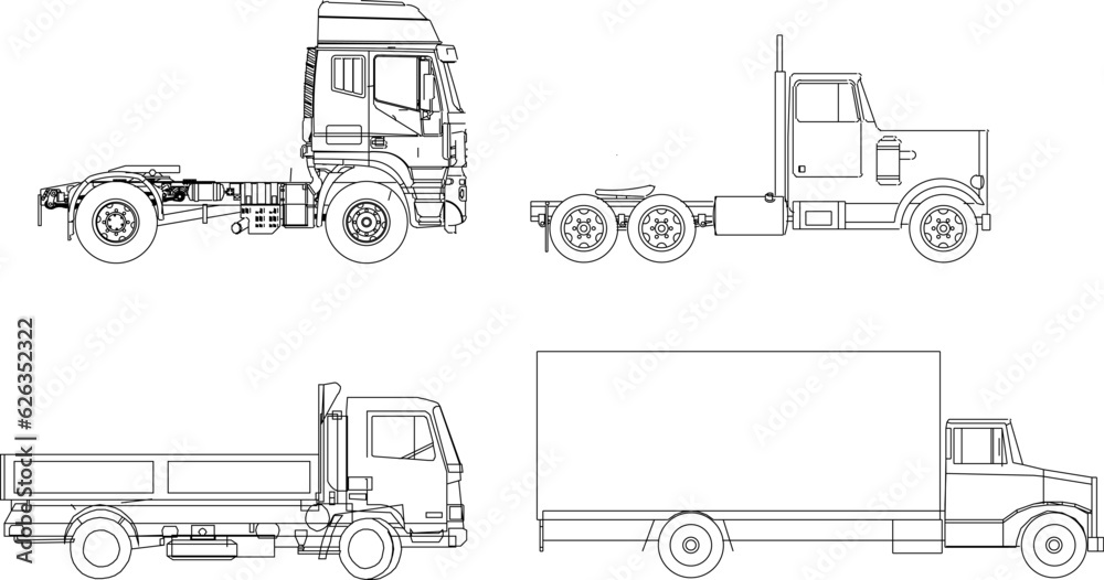 Vector sketch illustration of big truck trailer car design with freight ...