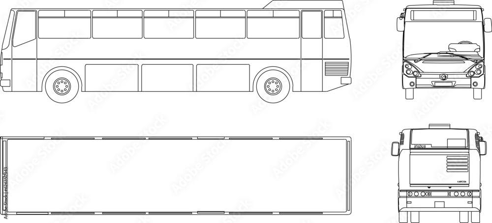 Vector sketch illustration of classic old fashioned bus car design for ...