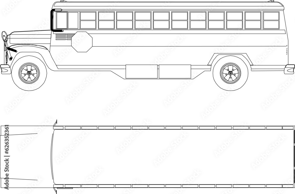Vector sketch illustration of classic old fashioned bus car design for ...