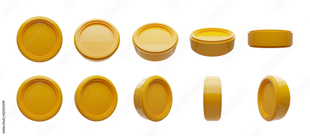 Set of gold coins. Isolated white background 3d objects in different ...