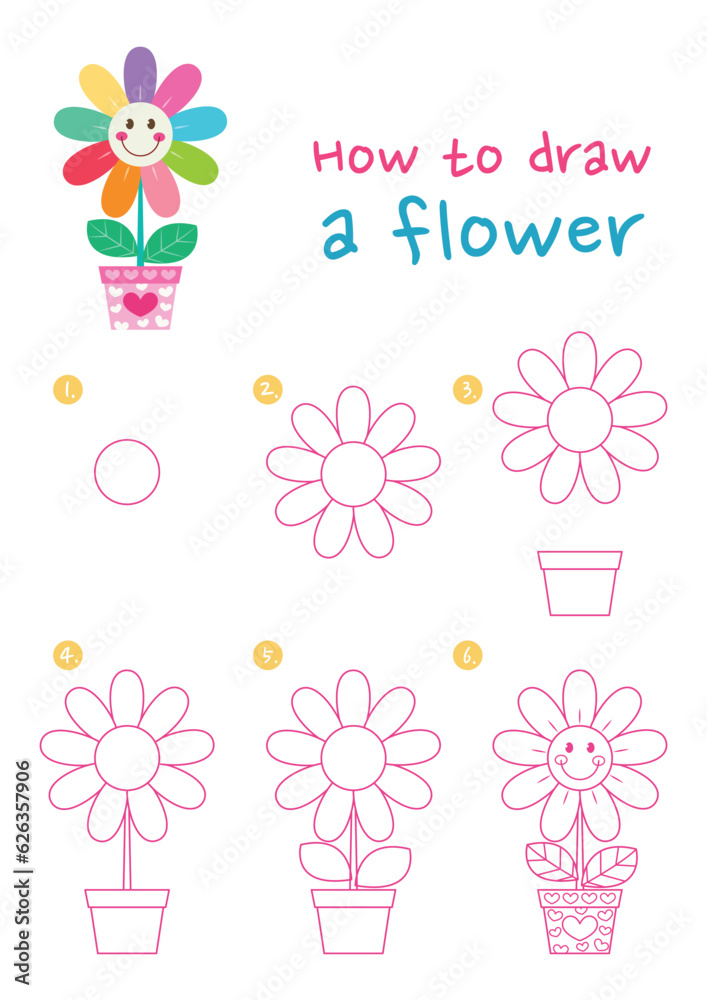 How to draw a flower vector illustration. Draw a pot of flower step by ...