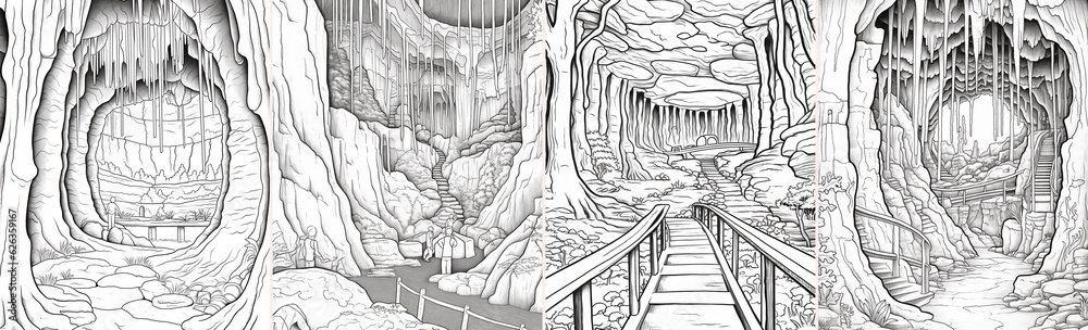 Bryce Canyon National Park coloring page Cartoon style with thick lines ...