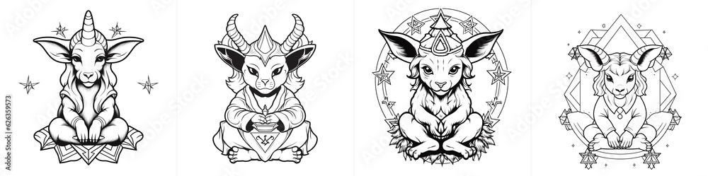 Cute Baphomet coloring book with minimal drawings Black and white ...