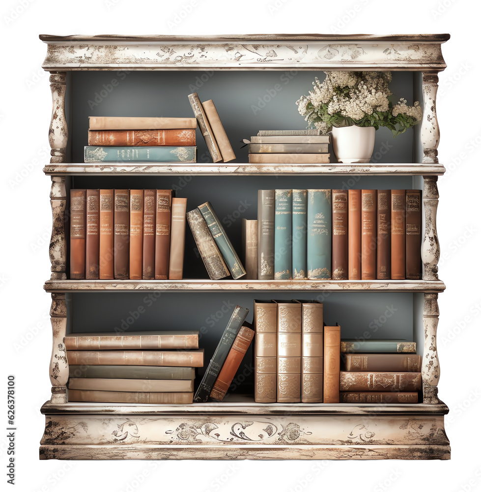 Cottagecore Shabby Chic Vintage Bookshelf Furniture, Isolated ...