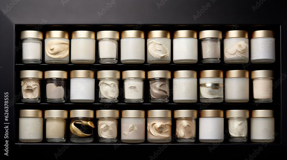 a display case filled with lots of different types of jars. generative ...