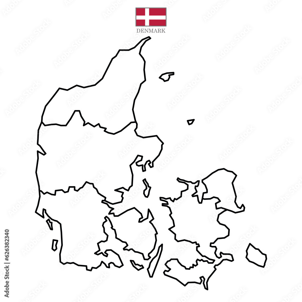 Denmark contour vector map with state, flag in color. Background map ...
