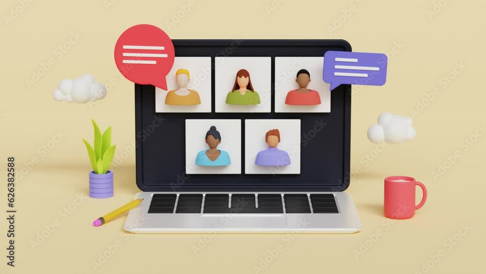 Online Meeting on laptop, Virtual Conference Video call, Briefing ...