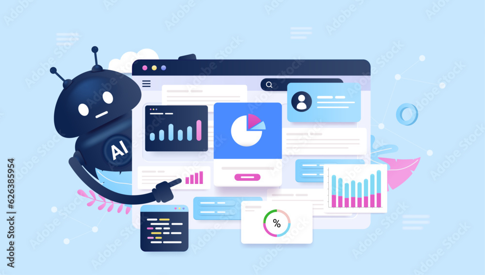 AI robot doing digital online work - Artificial intelligence character ...