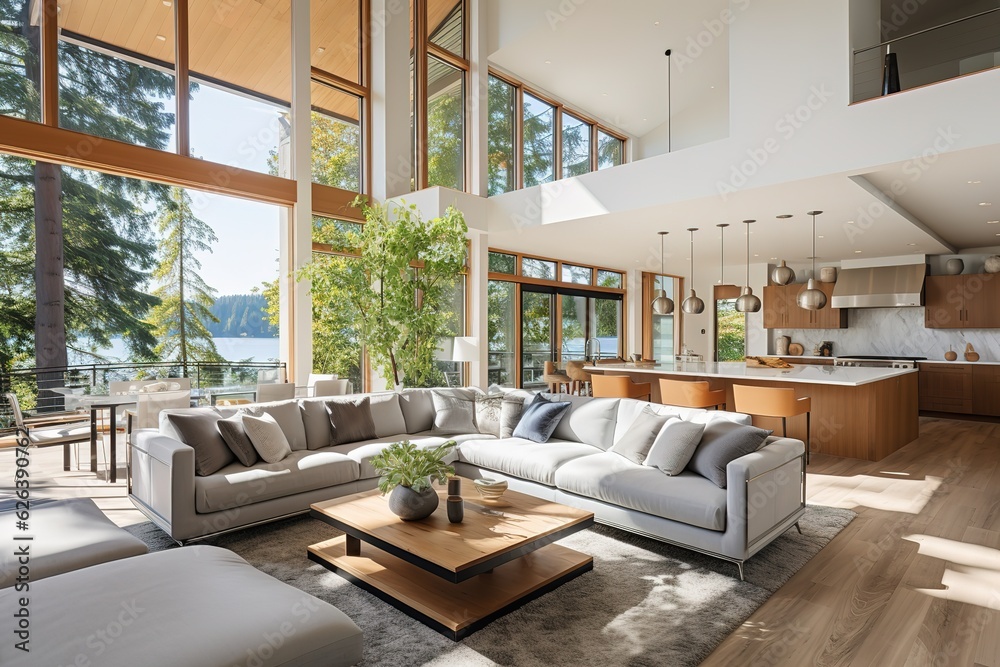Beautiful modern living room interior in new luxury home with open ...