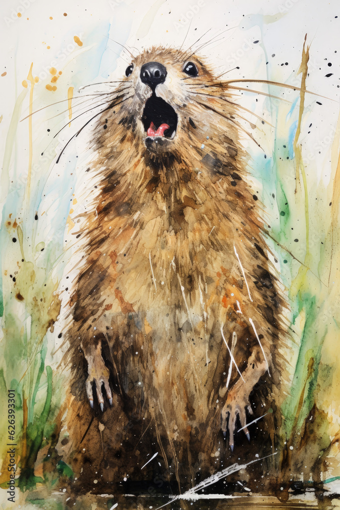 Funny expressionist groundhog cartoon illustration made with Generative ...