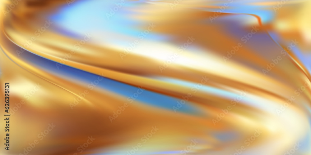 Golden hologram background with blue tints. Wavy pattern in motion ...