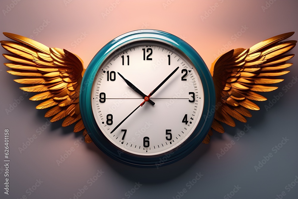 Time Takes Flight: Winged Clock Symbolizing Time That Flies. Generative ...