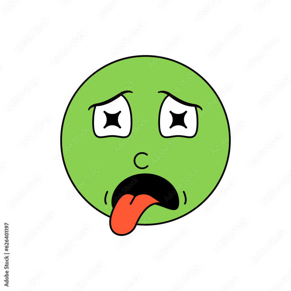 Poster Vintage retro grossed out emoticon. Vector smiley. Emoji icon ...