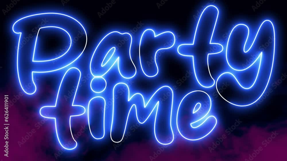 Party Time text font with neon light. Luminous and shimmering haze ...