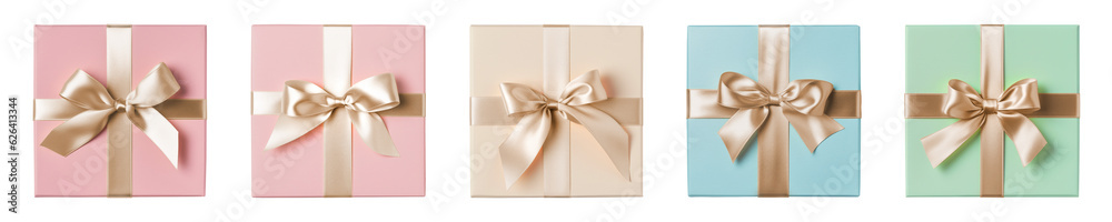 Pastel color gift box with gold ribbon on transparent background ...