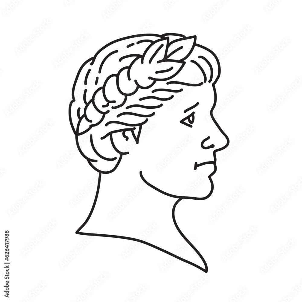Mono line illustration of bust of an ancient Roman emperor, senator or ...