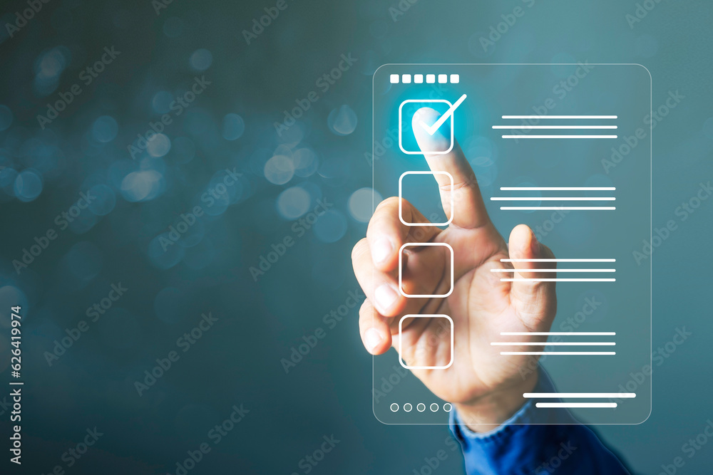 Checklist Online Documentation data Management. Businessman using ...