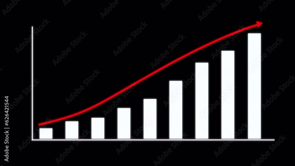 Business Bar Graph and Rising Arrow Animation with Glow on Transparent ...