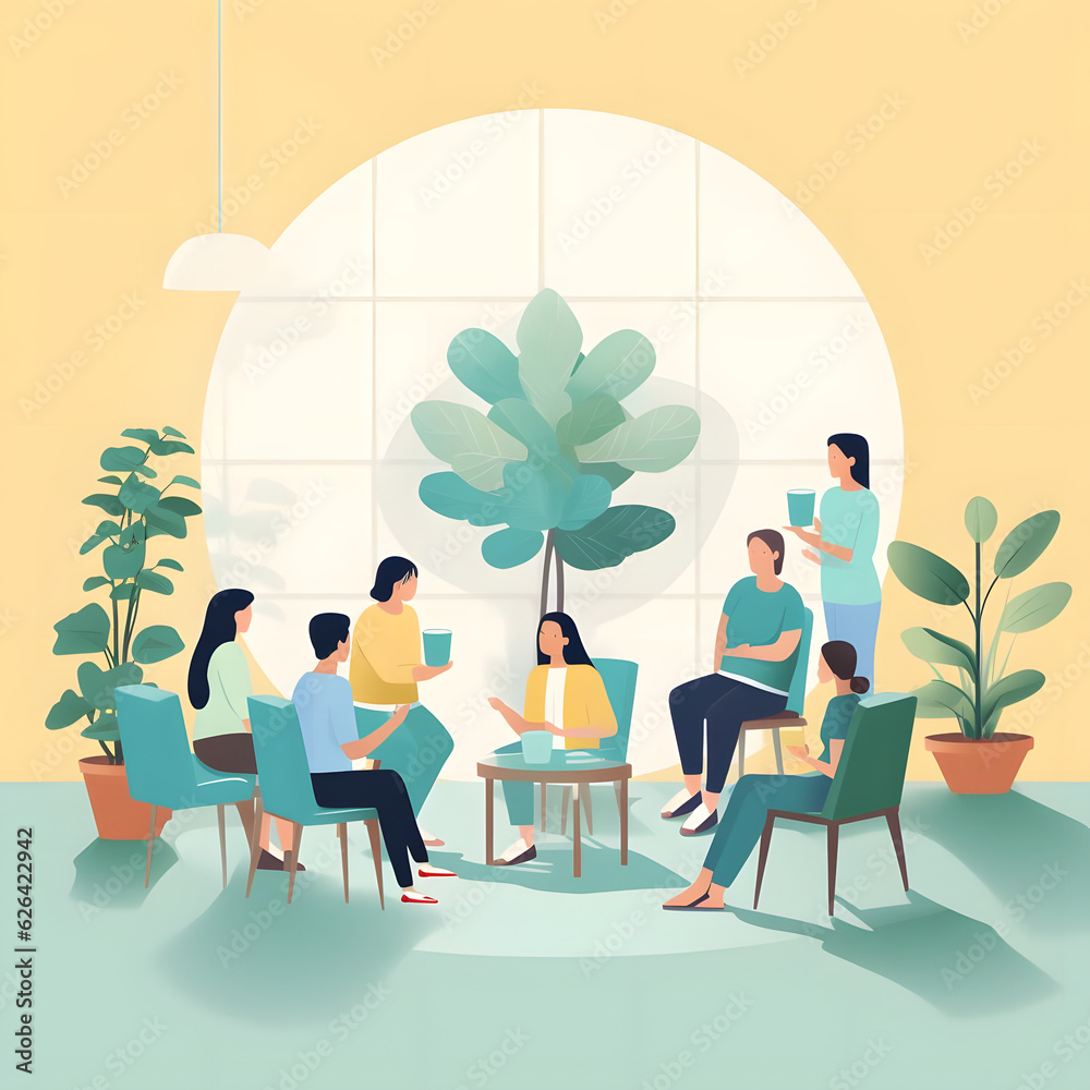 Clipart of a nurse conducting a group therapy session for patients with ...