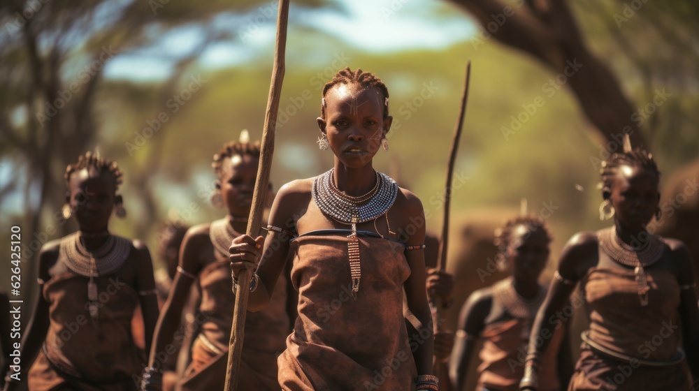Candid Photo Of Female Women People From A African Tribe Half Naked With Cultural Tattoos Make