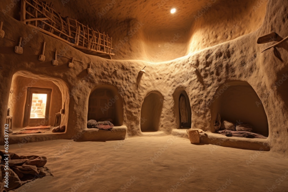 The interior of a traditional and historic mud house in Saudi Arabia's ...