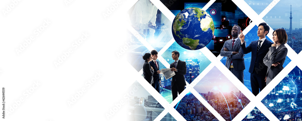 Collage visual of people studying technology. Wide angle visual for ...