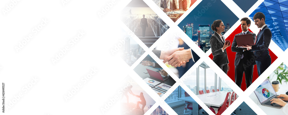 Collage visual of various business scenes. Wide angle visual for ...