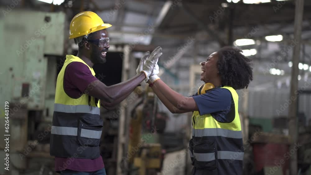 group of African American worker engineers man and woman excited and ...