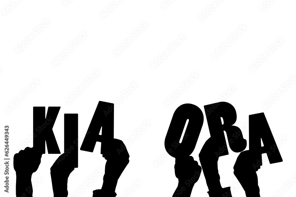 Digital png illustration of hands with kia ora text on transparent ...