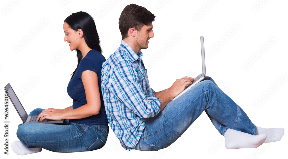 Digital png photo of caucasian couple using laptops on transparent ...