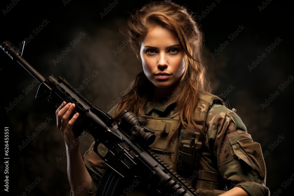 Female soldiers with weapons, concept gender equality, person with gun ...