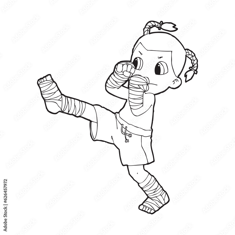 Muay Thai kick boxing, Thai boxing cute kid fighting action cartoon ...