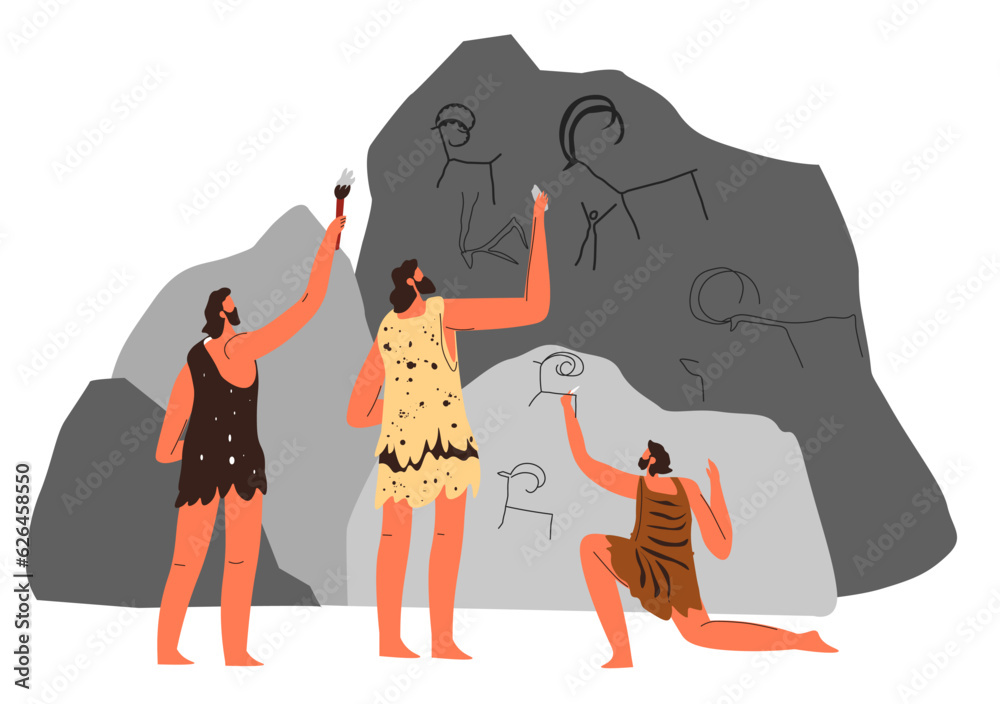 Prehistoric art, people drawing animals on caves Stock Vector | Adobe Stock