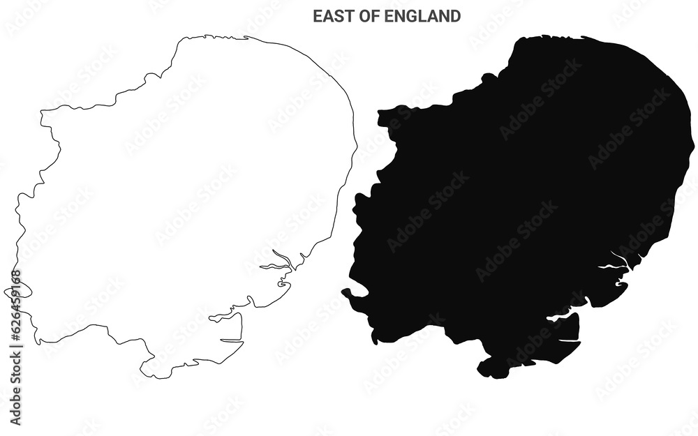 East Anglia map, East of England Administrative Map Set - blank outline ...