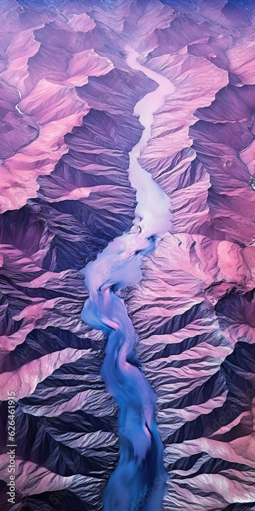 Unreal blue and purple terrain with planet landscape background,an ...