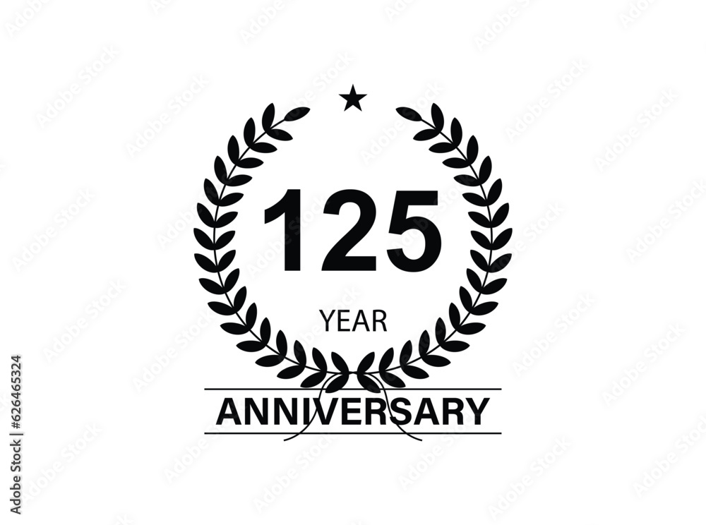 125 years anniversary logo template isolated on white, black and white ...