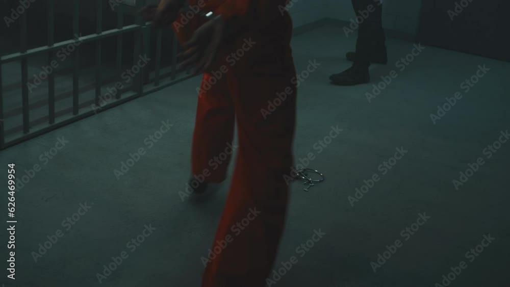 Prisoner in orange uniform fights with jailer. Another criminal ...