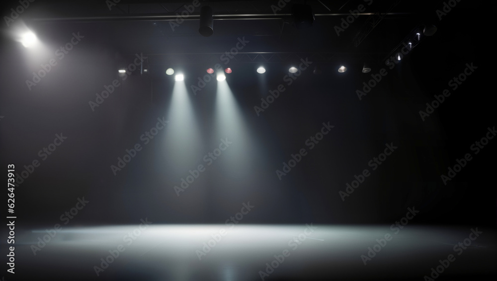 Bright stadium arena lights, Smoke bombs, empty dark scene, neon light ...
