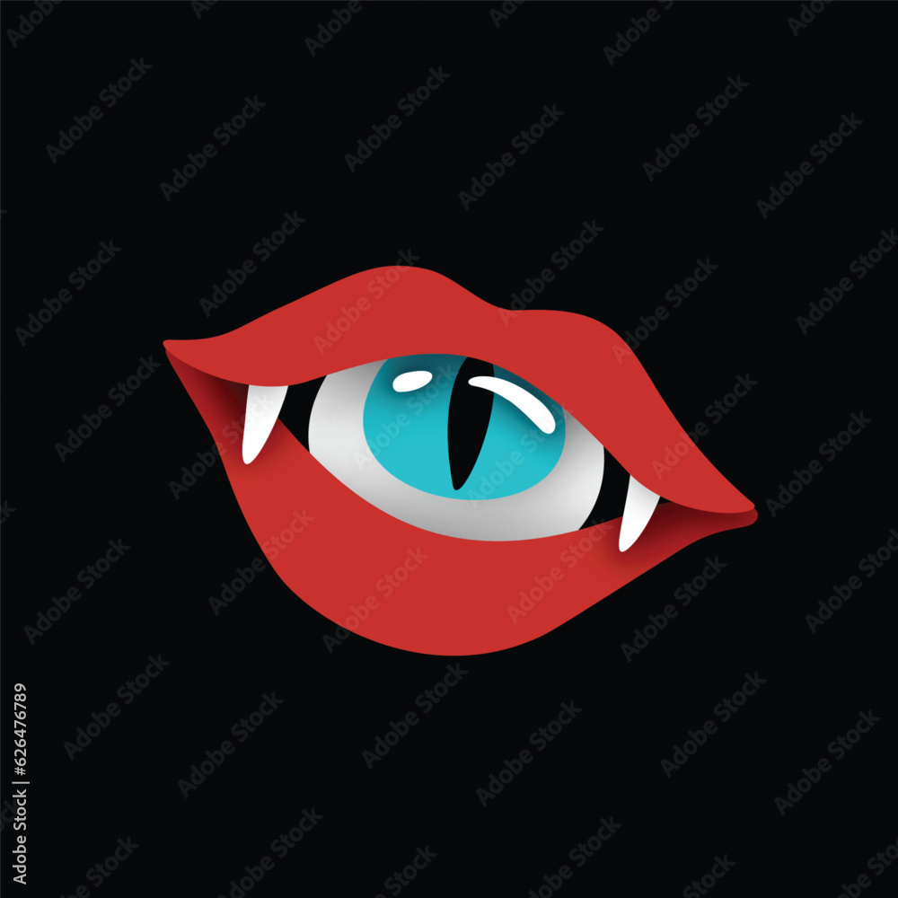 Psyhodelical Print with Vampire Vibes, Eye in the Mouth. Surreal Design ...