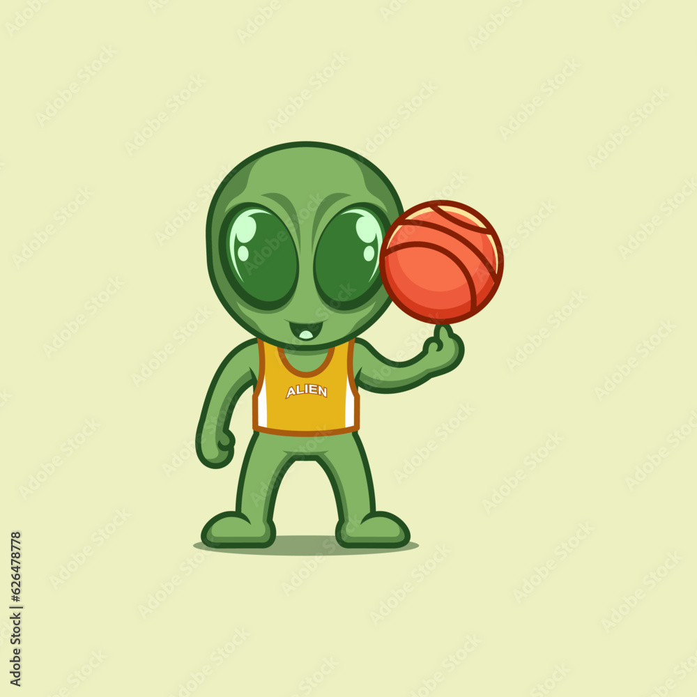 cute cartoon alien playing basketball Stock Vector | Adobe Stock