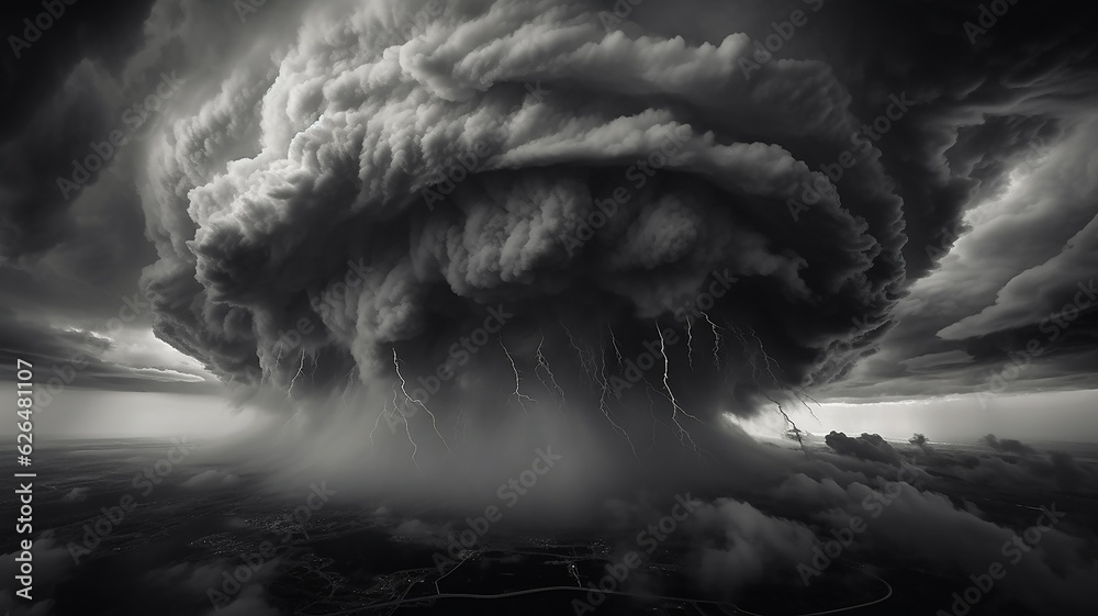 black and white tornado whirlwind cloud landscape. Stock Illustration ...