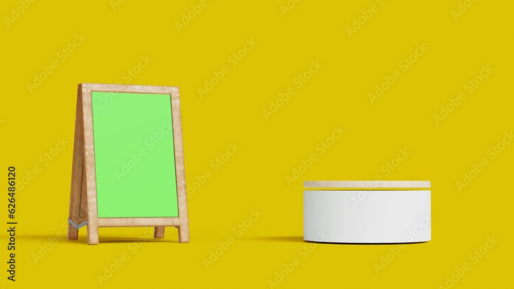 Cafe board with green screen and podium footage mock up with yellow ...