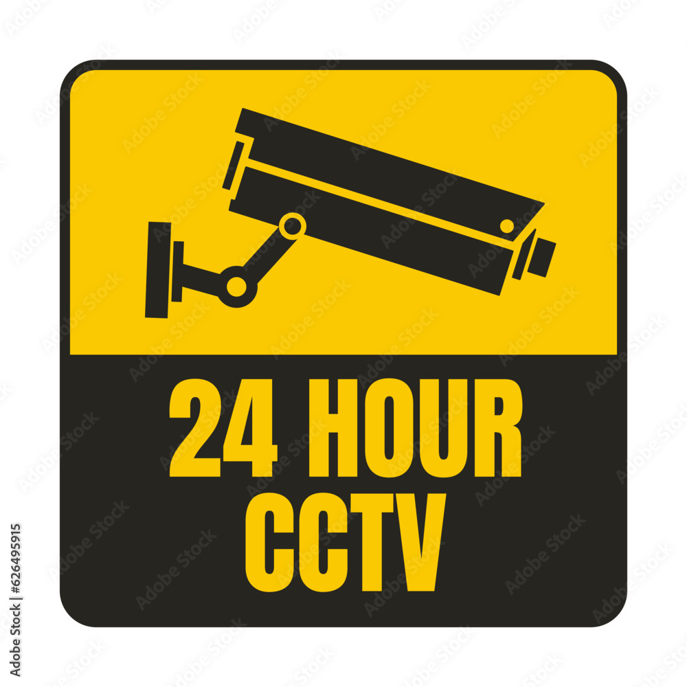 Printable black and yellow sticker 24 hour CCTV in operation, with ...