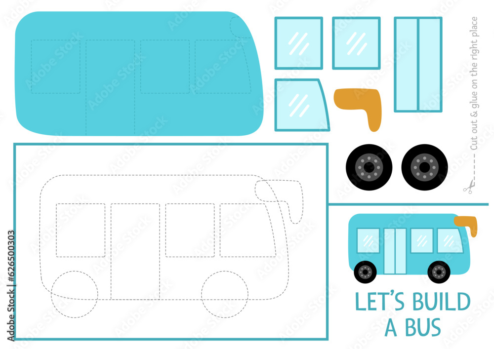 Lets build a bus cut and glue activity. Transportation educational ...